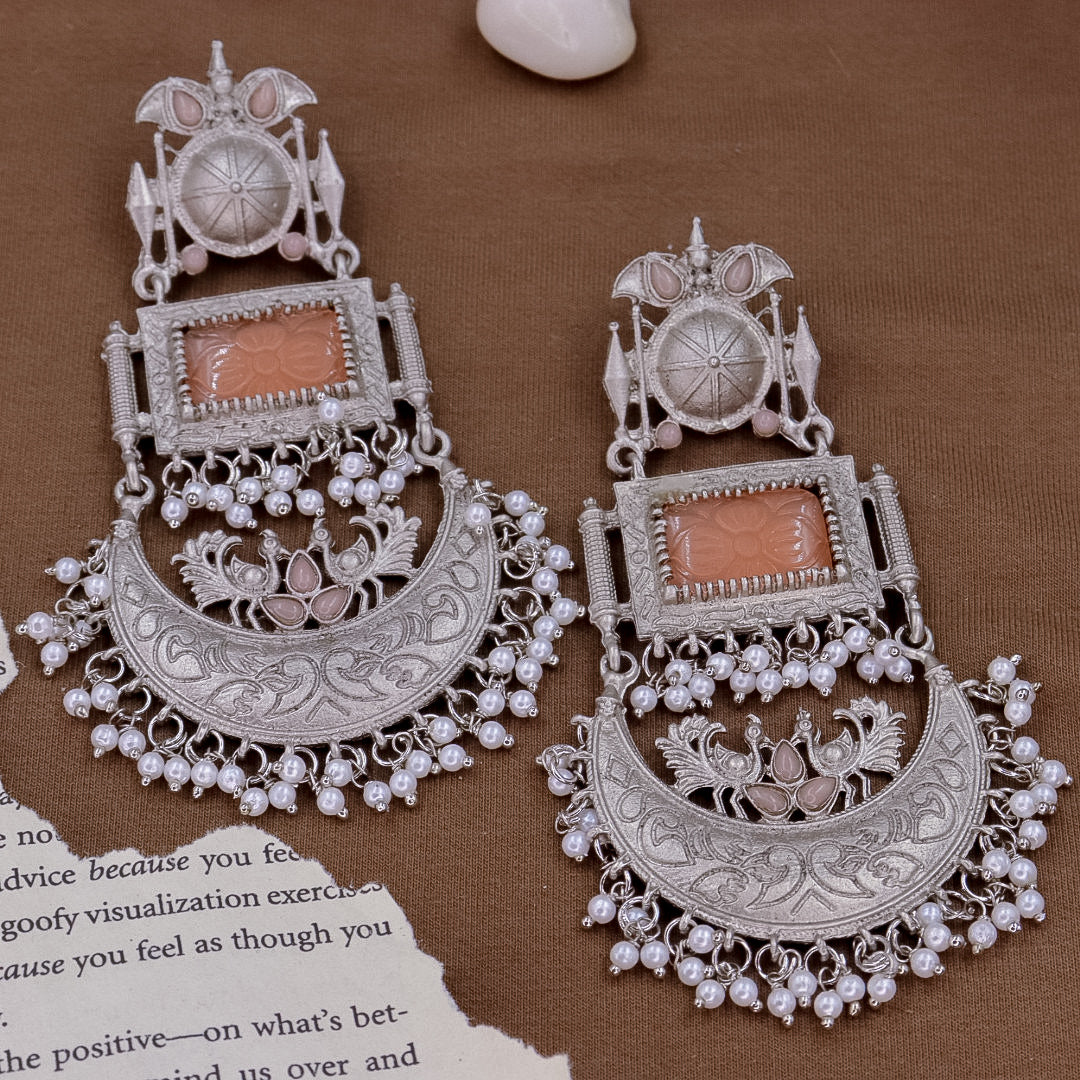 Riya German Silver Chandbali- Peach – Kuvar Jewels