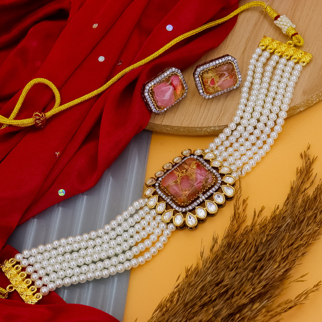 Priyanka Premium Choker- Baby Pink – Kuvar Jewels